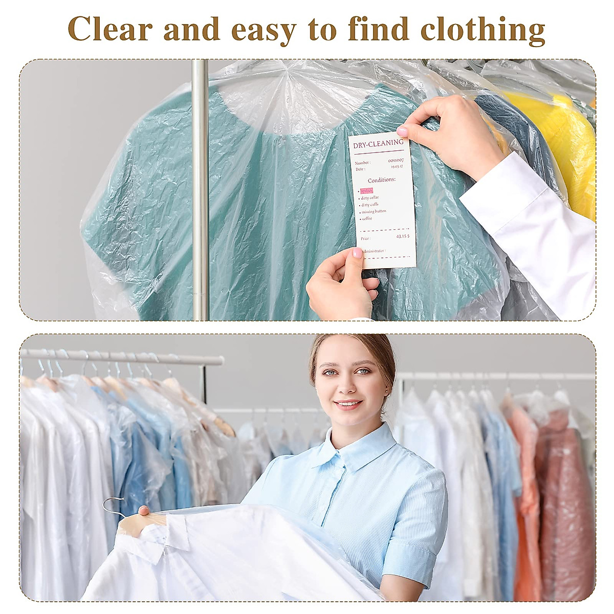 12 Pack Plastic Dry Cleaner Bags 60x150 cm Hanging Clothing Covers Clear Garment Bags Hanging Dust-proof Clothing Protector Covers for Dry Cleaner Home Storage Travel