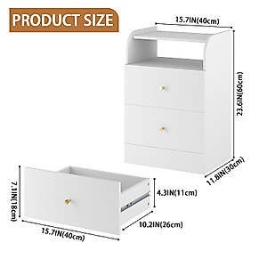 Aenuert Nightstand with Two Drawers White Bedside Table Chest of Drawers with Opening Storage Rack,3 Tiers Modern Night Table for Bedroom Small Spaces Storage Furniture