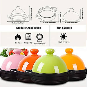 MYYINGBIN Orange Tagine Pot Heat-Resistant Ceramics Slow Cooker Micro Pressure Cooker Clay Casseroles with Anti-Scalding Handle, 21.5cm