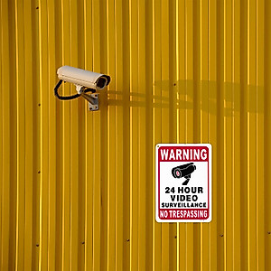Ertzinla 2 Pack 24 Hour Video Surveillance Sign, No Trespassing Warning Sign, Aluminum 10 x 7 inch Security Camera sign for home Business Driveway Alert CCTV, Reflective, UV Protected…