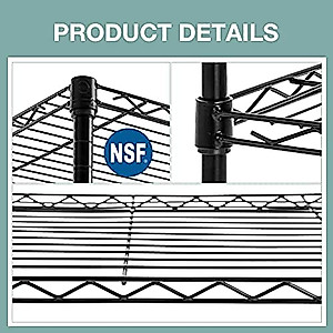 PayLessHere 14" D×24" W×60" H Wire Shelving Unit Metal Commercial Shelf with 5 Tier Layer Rack Strong Steel for Restaurant Garage Pantry Kitchen Garage，Black