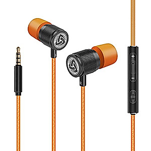 LUDOS Ultra Wired Earbuds in-Ear Headphones, 5 Years Warranty, Earphones with Microphone, Noise Isolating Ear Buds, Memory Foam for iPhone, Samsung, School Students, Kids, Women, Small Ears - Orange