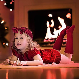 5 Pairs Baby Girl Knit Knee Sock with 5 Pieces Bowknot Headband (Small,Multicolored)