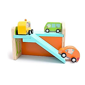 DJECO Early Learning Mini Garage - Cute Vehicle Toys for Toddlers - Fun & Creative Activity for Family & Friends - Wooden Automobile Set for Children 18+ Months Girls & Boys
