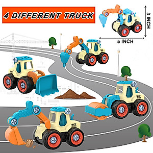 Sand Toys for Kids Toddlers: Take Apart Construction Toys Truck Set Includes Road Roller, Excavator, Bulldozer, Drilling Truck