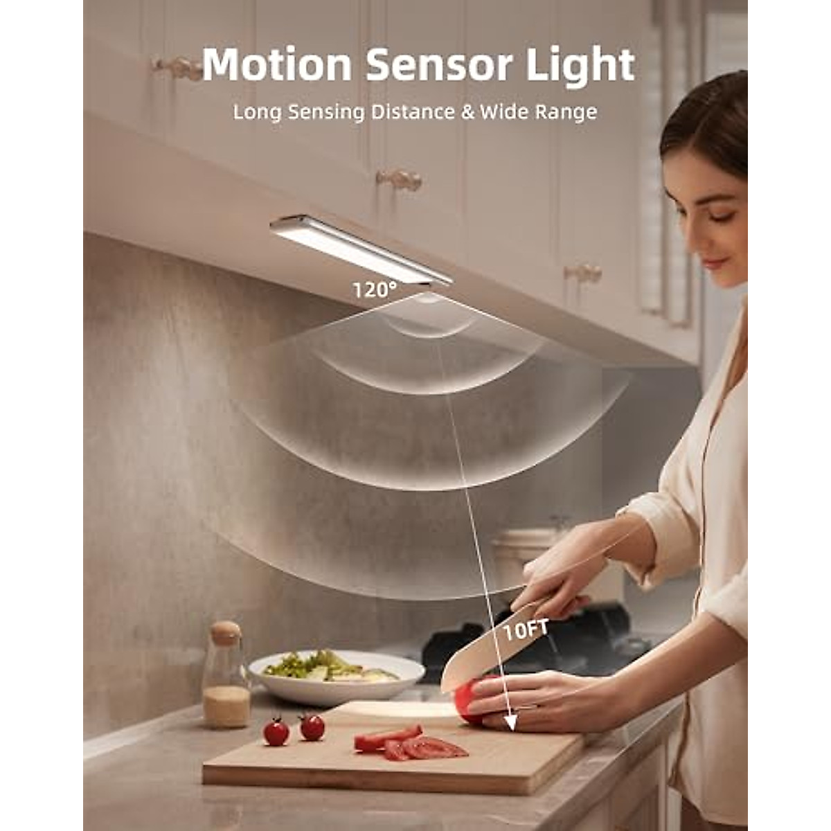 EZVALO Under Cabinet Lights, LED Closet Lights Wireless USB Charging, Motion Sensor Lighting Indoor 5700K Dimmable with Remote Control (White) 5 Pack