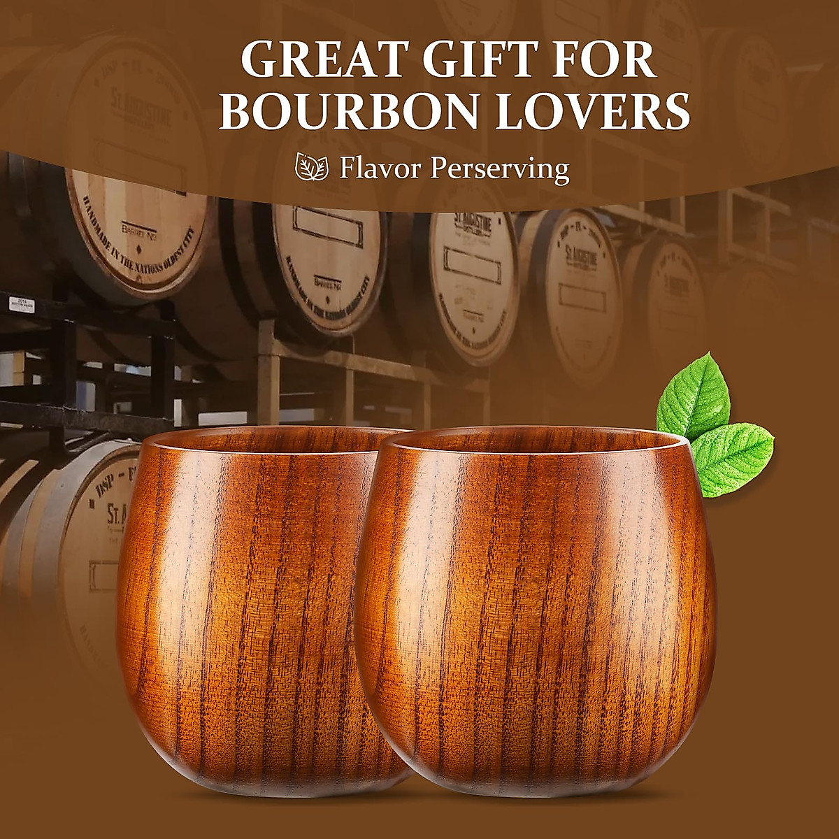 Bourbon Gifts for Men, Wooden Old Fashioned Drinking Glass for Whiskey Lovers, Christmas Anniversary Birthday Gifts for Men, Dad, or Brother, Great Whiskey Gifts for Men Who Have Everything(2 Packs)