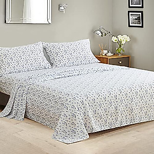 ILVOE Queen Size Bed Sheets, 4 Piece Floral Pattern Sheets, 16" Deep Pocket Sheets, Soft Luxury Cooling Sheets, Easy Care-Queen, Blue Flower