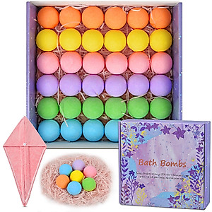 36 Organic Bath Bombs Gift Set, Natural Mini Handmade Bath Bombs for Women, Girls, Men, Kids Safe Bubble Bath Bomb, Rich Essential Oils Spa Bath Fizzies for Moisturizing Dry Skin, Relaxing Scents