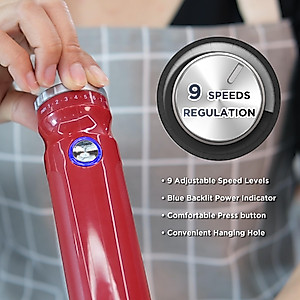 Magiccos Immersion Stick Hand Blender - 9 Speeds Contorl, Slim Stick Blender Wand, 350W DC Motor, For Shakes and Smoothies, Puree Baby Food & Soup, Whisk & Milk Frother Attachments(Red)