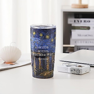 1st Heaven Coffee Tumbler, Van Gogh Art Tumbler, Spill-proof Insulated Coffee Mug with Lid, Inspirational Art Lover Gift for Outdoor, Office & Travel, 20oz (Starry Night Over the Rhône)