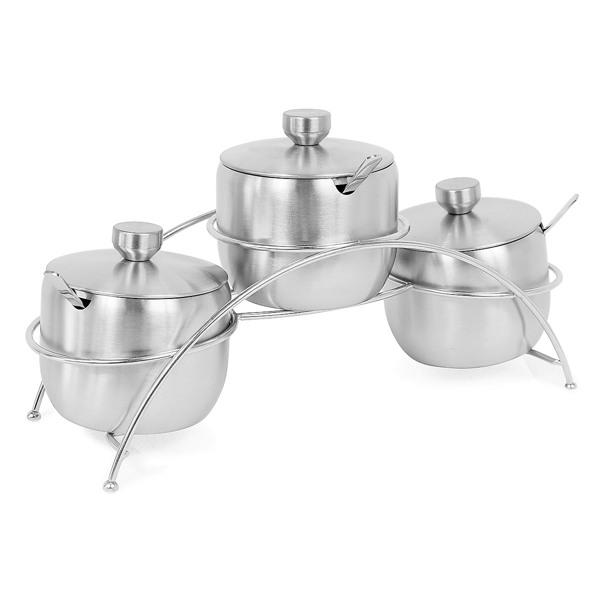 Internet's Best Condiment Serving Bowls with Stand - Set of 3 - Catering Hosting Serving Dish Set with Lids and Spoons - Stainless Steel