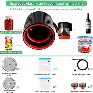 ANBEISTEE Electric Mason Cordless Vacuum Sealer Kit for Wide-Mouth & Regular-Mouth Mason Jars, for Food Storage and Fermentation, Black