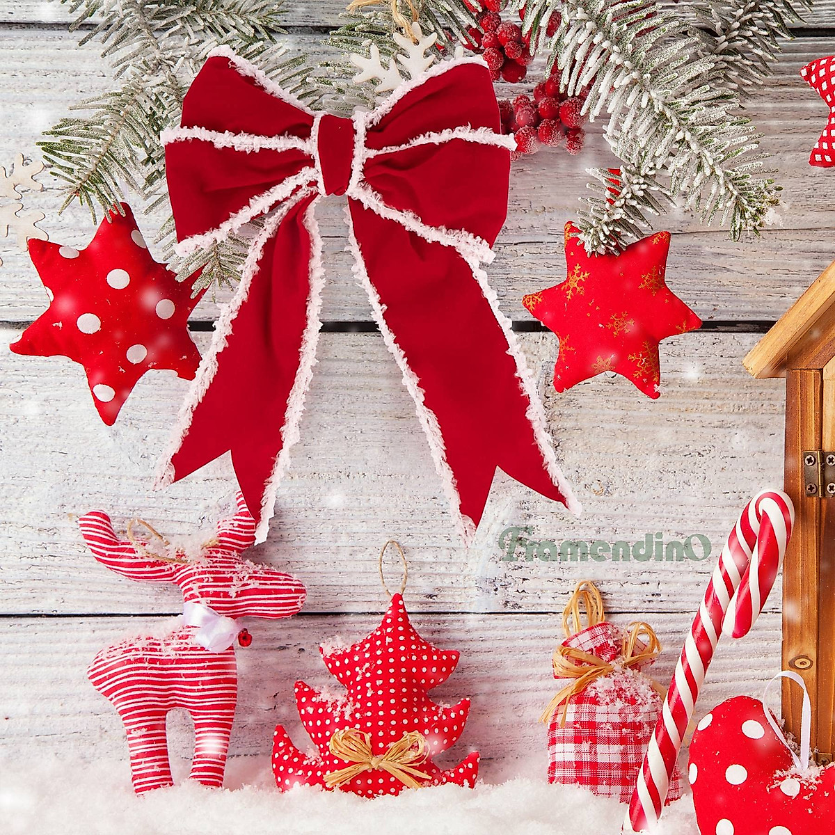 Framendino, 2 Rolls Red Christmas Ribbon Velvet Wired Edge 2.5 Inch Decorative Ribbons for Tree Bows Wreath Gift DIY Craft Xmas Wrapping Decoration