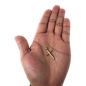 Ioka - 14K REAL Yellow Gold Classic Plain Cross Pendant Religious Medium Size Charm For Necklace or Chain
