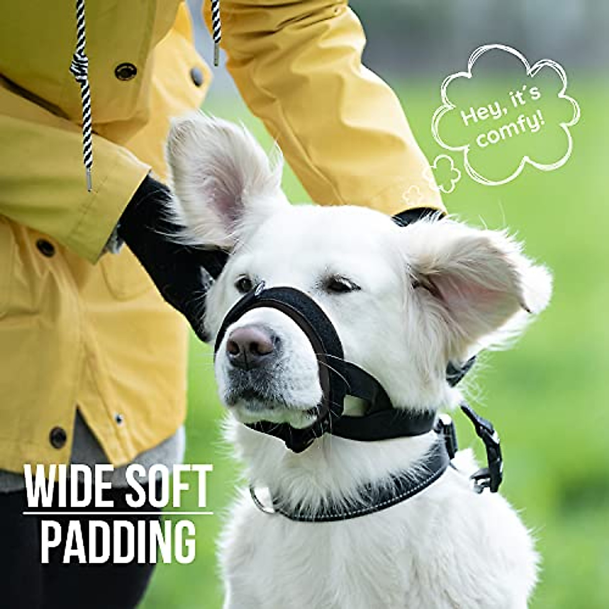 Gentle Muzzle Guard for Dogs - Prevents Biting and Unwanted Chewing Safely Secure Comfort Fit - Soft Neoprene Padding – No More Chafing – Training Guide Helps Build Bonds with Pet (M, Grey)