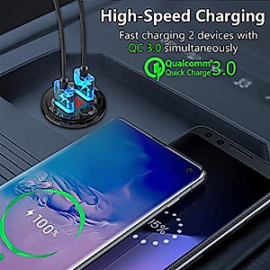 [Upgraded Version] Quick Charge 3.0 Dual 12V USB Car Charger, Aluminum Socket with Red Digital Voltmeter, Waterproof Car Outlet with Power Switch Button, for Marine Boat Motorcycle Truck Golf Cart etc