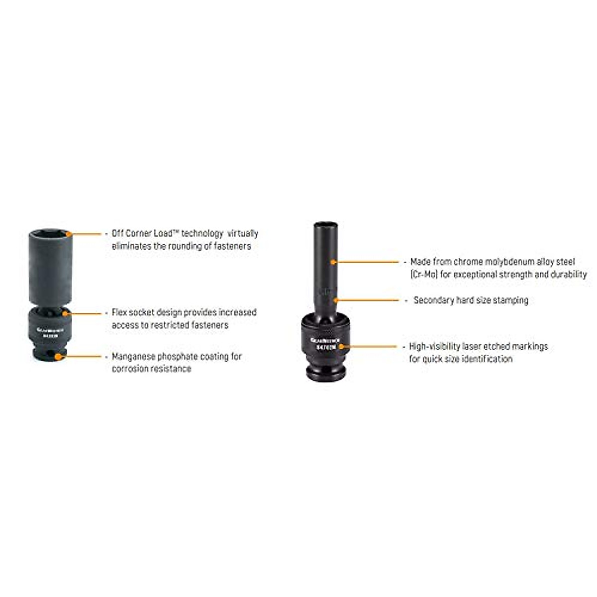 GEARWRENCH 15 Piece 3/8inch Drive 6 Point Universal Impact Socket Set, Metric - 84918N