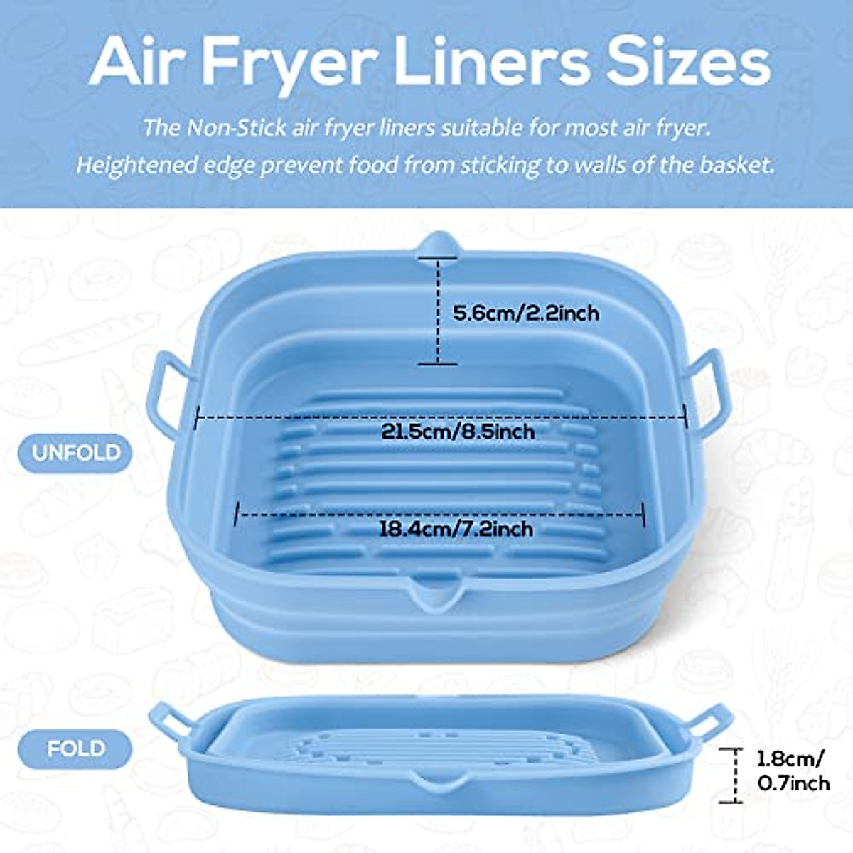 Loveuing Silicone Air Fryer Liners Square - Reusable Airfryer Silicone Basket - Easy to Clean Air Fryers Silicone Pot for 5.8 to 8 Qt Air Fryer Baking Tray Oven Accessories, 8.5 Inch Large