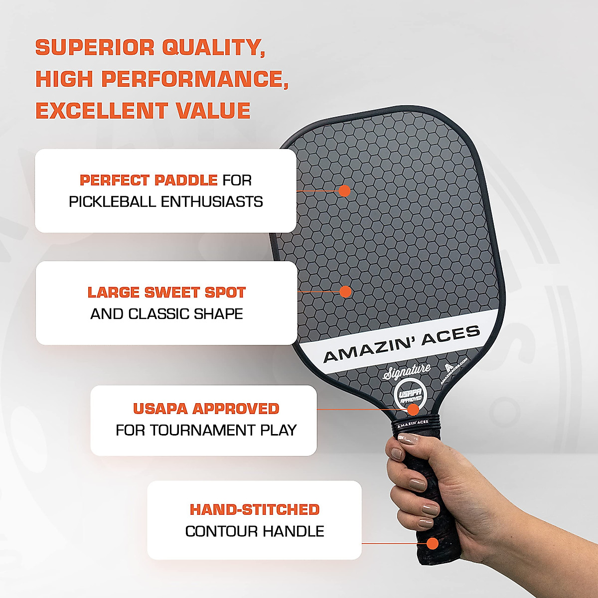 Amazin' Aces Signature Pickleball Single Paddle Blue - 1 USAPA-Approved Pickleball Racket with Graphite Face & Polymer Honeycomb Core, 1 Paddle Cover & 1 Carry Bag