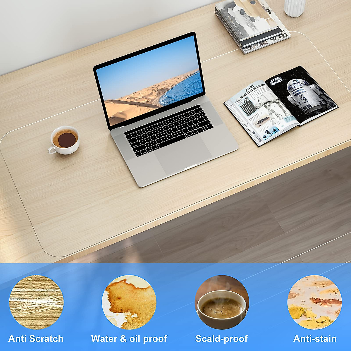 NATRKE Clear Desk Mat Pad, 32"x16" Large Transparent Desk Protector Mat Plastic Desk Mat, 1.5mm PVC Waterproof Non-Slip Clear for Desktop Home Office