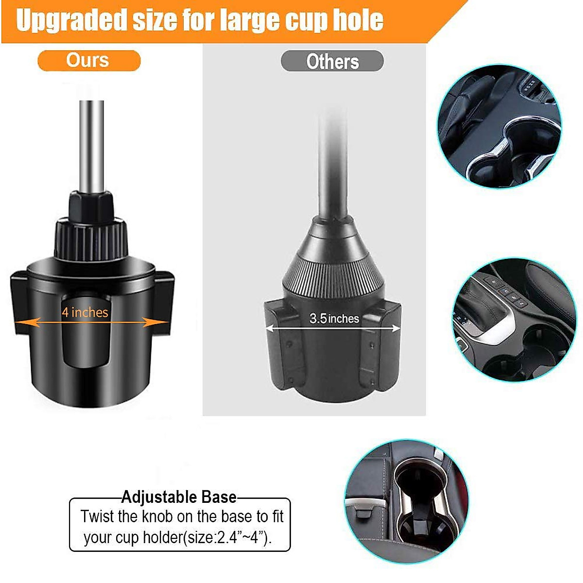 Wireless Car Charger, Cup Holder Phone Mount, Auto Clamping Charging Car Mount for iPhone 16 Pro Max, Samsung Galaxy S24 Ultra(Air Vent Included)