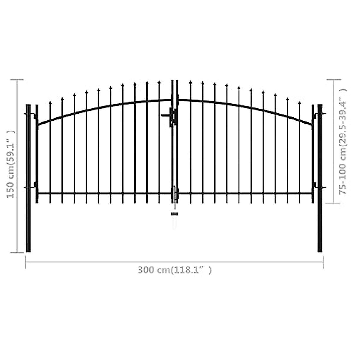 GOLINPEILO Double Door Fence Gate with Spear Top, Garden Fence Gate Double Door Metal Steel Outdoor Fencing for Yard Driveway, 118.1"x59.1"-B