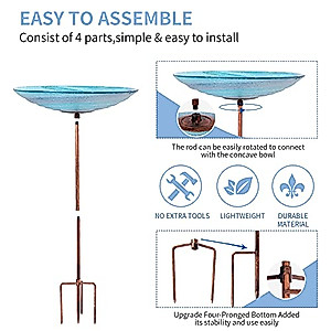 VCUTEKA Outdoor BirdBath Glass Bird Bath Garden Bird Feeder with Metal Stake