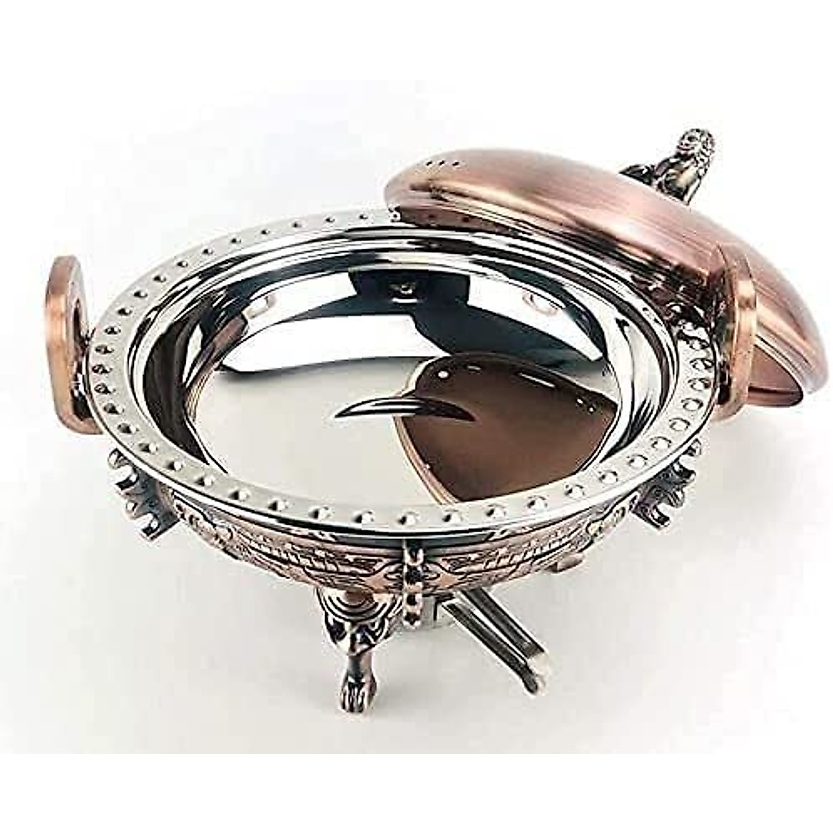 KAMWD 3L Stainless Steel Chafing Dish Round Chafer Buffet Warmers W/Food Pans, Aluminum Stand, Visible Pot Lid and Fuel Holders for Weddings Parties,Red Copper (Color : Red Copper)