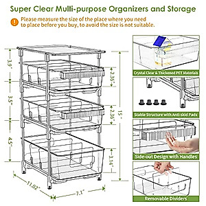 YOOMIDDA Bathroom Storage Organizer with Dividers, Multi-Purpose Kitchen Under Sink Organizers and Storage Slide-Out, Closet Organization, Kitchen Pantry Cabinet Medicine Bins (4 Tier)