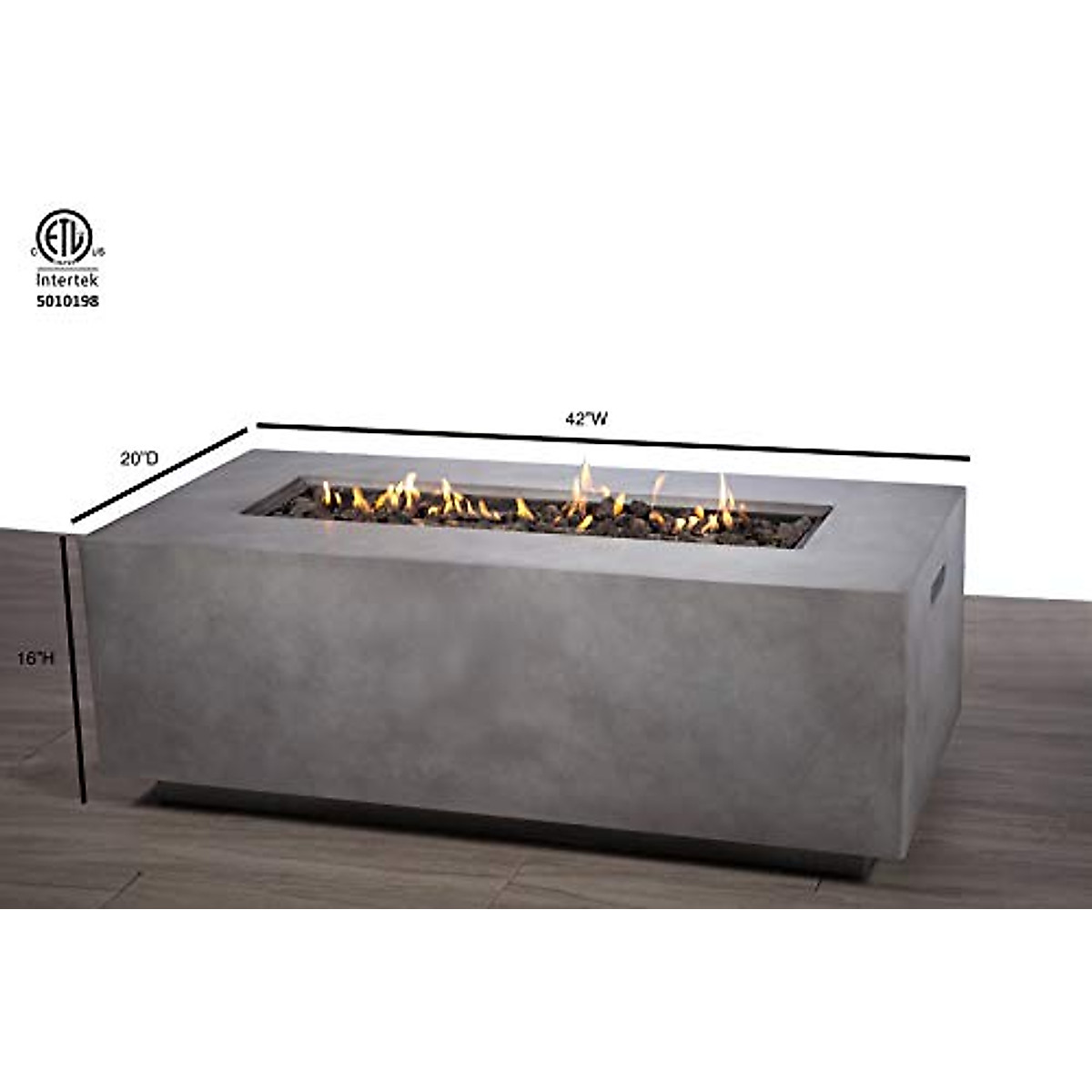 Living Source Propane Outdoor Fire Pit [CM-1012C] | Rectangular Gas Fire Table Table for Balcony,Courtyard, Balcony,Terrace and BBQ |Low Height Fireplace| (Natural Concrete, Size:- 6" Hx42 Wx20 D)