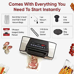 Magic Mill Professional Vacuum Sealer Machine Pro With New Patent Handle MVS-5181 for Food Bags, Marinate Bowls, and Meal Packing Cannister | Vacuum Sealer with Cutter and Jar Attachment | Manual and Automatic Bag Sealer with 2 Pressure Settings