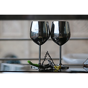 Wine Glass Set, Stainless Steel Long Stem Wine Glasses for White Red Wine Cocktail, Set of 2 Dishwasher Safe No BPA Unbreakable 8 Oz Wine Goblet for Housewarming Travel Outdoor Camp Picnic Formal Use