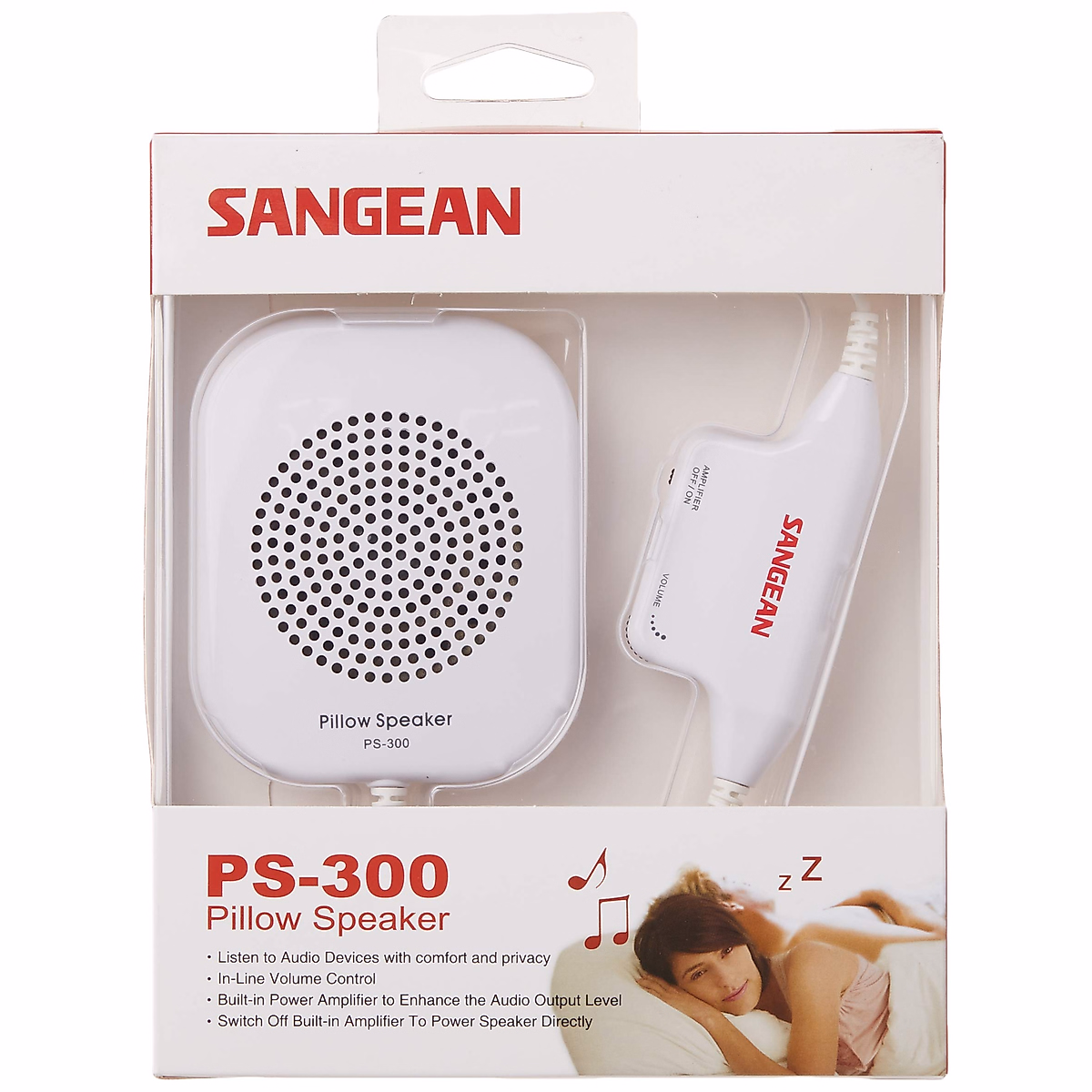 Sangean PS-300 Pillow Speaker with in-line Volume Control and Amplifier (White)