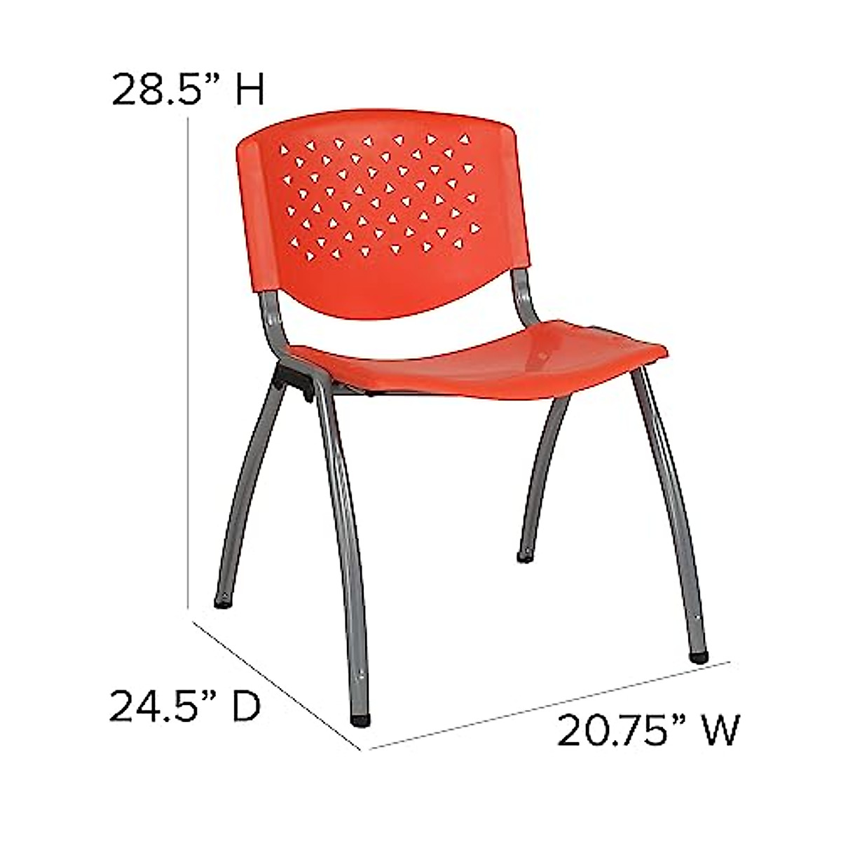 Flash Furniture HERCULES -5 Pack 880 lb. Capacity Orange Plastic Stack Chair | Comfortable Seating with Durable Design