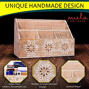 3-Slot Wooden Desk Organizer – Multi-Purpose Utensil Caddy for Kitchen Countertop, Work Desk, Bathroom, Cutlery Caddy, Pencil Caddy, Office Supplies Organizer – 13.75 Inches, Grey Over Natural/Black