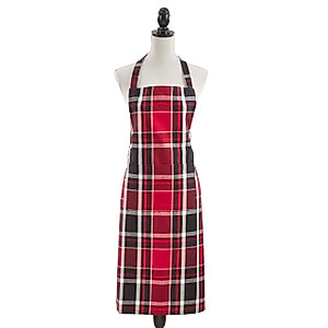 SARO LIFESTYLE Jarret Collection Classic Plaid Kitchen Apron, 24" x 36", Red