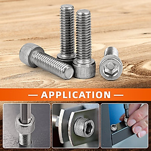 10-24 x 1/2" Socket Head Cap Screws, Full Thread, Allen Socket Drive, 304 Stainless Steel 18-8, Bright Finish, Quantity 50