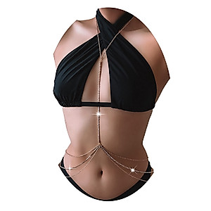 Rhinestone Body Chains Jewelry For Women Sexy Belly Waist Chain Bikini Beach Accessories (Gold color)
