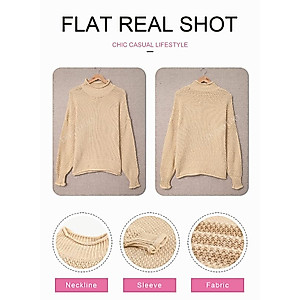 Dokotoo Womens Fall Fashion 2024 High Neck Sweaters Batwing Long Sleeve Solid Winter Clothes Basic Casual Loose Oversized Chunky Knit Pullovers Sweaters Jumper Blouses Apricot Large