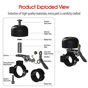 Bike Bell, Brass Bicycle Bell with Loud Long Sound Ringer for Adults and Kids, Road Bike and Mountain Bike Handlebars Cycling Accessories, Left and Right Hand Use