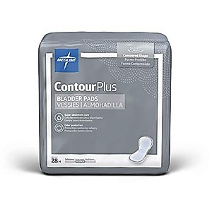 Medline ContourPlus Bladder Control Incontinence Pads, Maximum Absorbency, 6.5" x 13.5", 28 Count (Pack of 6)