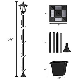 Icerona 64 Inch Outdoor Solar Lamp Post Light with Planter, 60 Lumen Solar Street Light, Solar Post Lights Waterproof for Garden, Lawn, Pathway, Driveway, Front Back Door Outside Pole Lamp