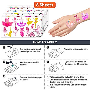 Ballerina Tattoos Themed Birthday Party Decorations Supplies Favors Decor 96 PCS 8 Sheets Cute Temporary Tattoo Stickers For Girls Kids Boys School Gifts Rewards Home Activity