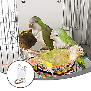 Bird Mirror Birdcage Perches Mirror Cotton Rope Standing Bar Claw Birdcage Chew Toy for Birdcage Stand Perch Budgie Parakeet Cockatiels