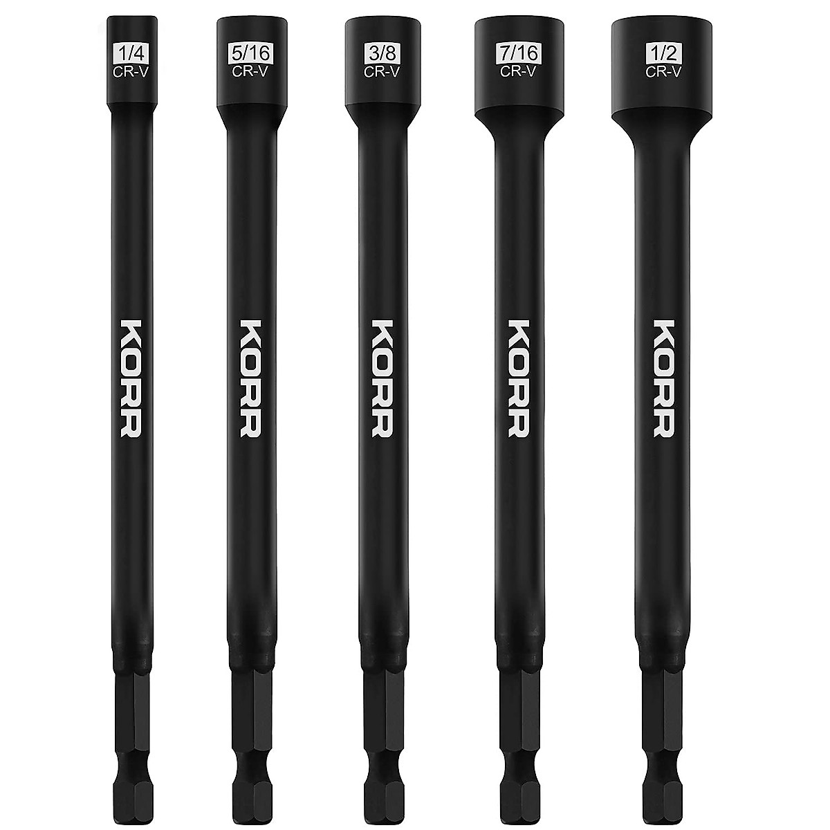 KORR Tools KIBPP026 5pc Impact Rated Magnetic 6 inch Nutsetter Set (1/2", 7/16", 3/8", 5/16", 1/4")