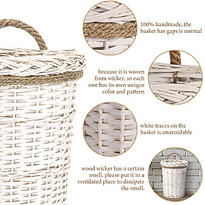 AceList Set of 2 Handmade Wall Hanging Baskets - Woven Wicker Wall Baskets Perfect for Boho Rustic Farmhouse Wall Decor(White)