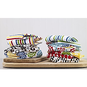 T-fal Textiles Highly Absorbent 100% Cotton Double Sided Printed Dish Cloths, 12" x 12", Set of 2, Striped Red/Multi Pattern