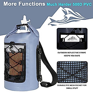 HEETA Waterproof Dry Bag for Women Men(Upgraded Version), 5L/ 10L/ 20L/ 30L Roll Top Lightweight Dry Storage Bag Backpack with Phone Case, Grey 5L