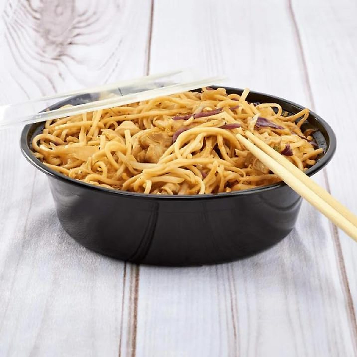 VeZee 24oz Disposable Black Meal Prep/Bento Box with Clear Dome Lids - Round Plastic Meal Containers - Leak Proof and Reusable Box : Perfect For Salad, Meal Prep and Fruits : Set of 50